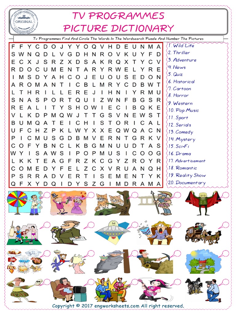 Tv Programmes Find and Circle the Words in the Wordsearch Puzzle and ...