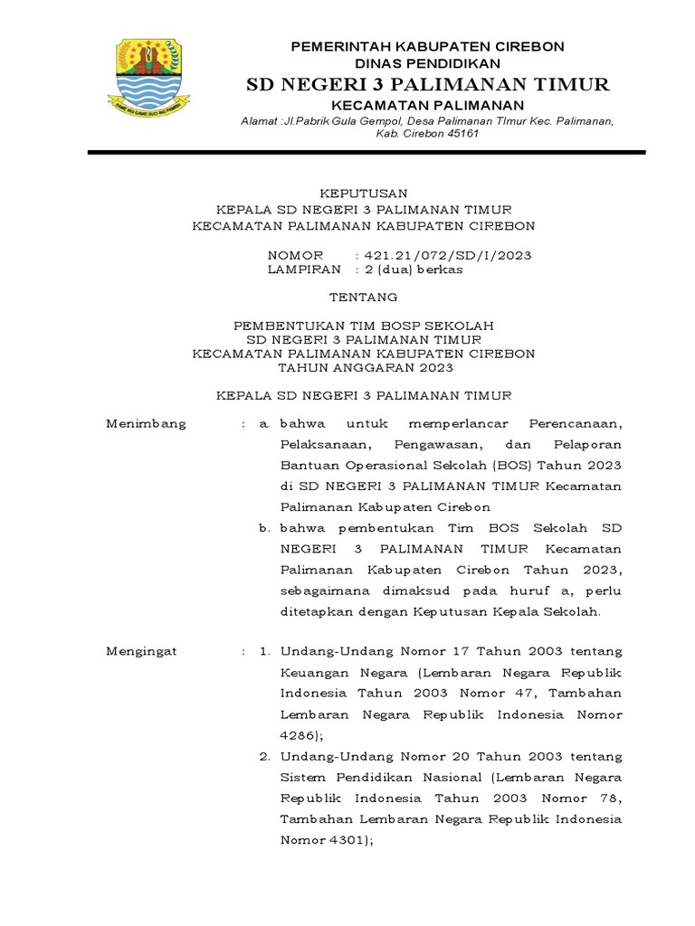 Sk-Tim-Manajemen-Bos-Sekolah-2022-Sd 3 PALTIM | PDF