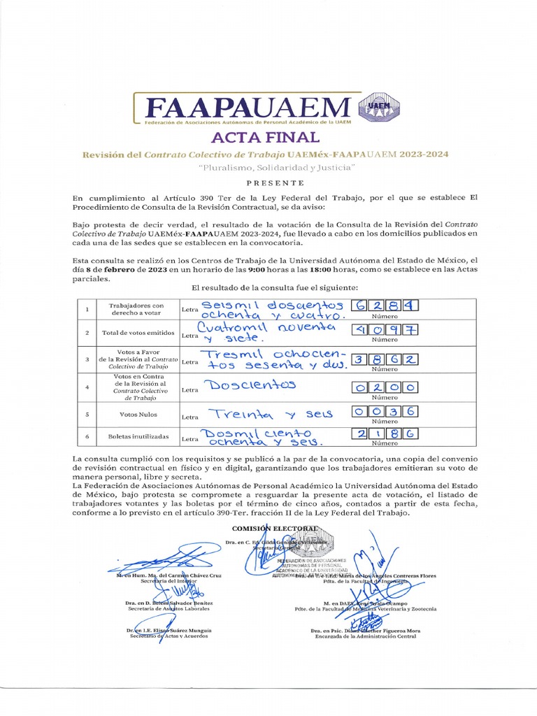 ACTA FINAL REVISIÓN CCT | PDF