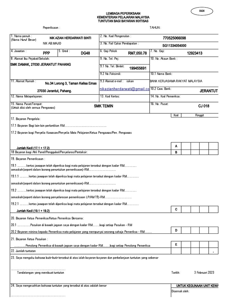 Borang IKH Nik Yan | PDF