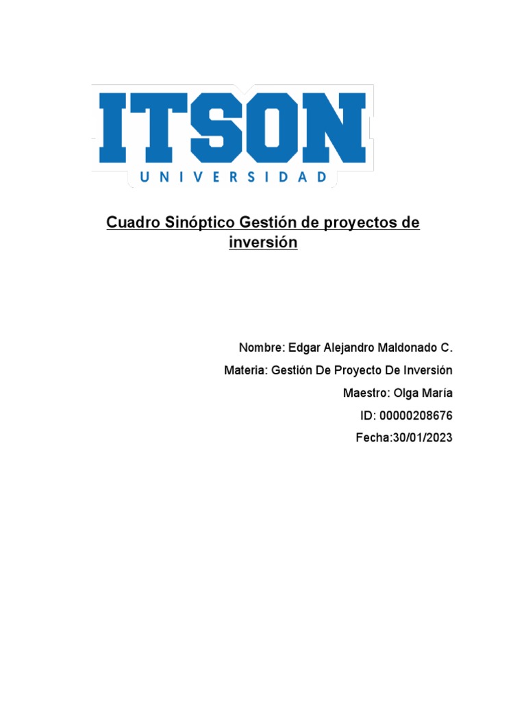 Cuadro Sinóptico Gestión de Proyectos de Inversión | PDF