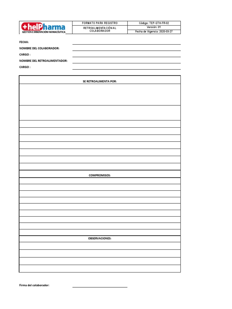 TEP GTH FR 02V1 - Formato Retroalimentación Al Colaborador | PDF ...