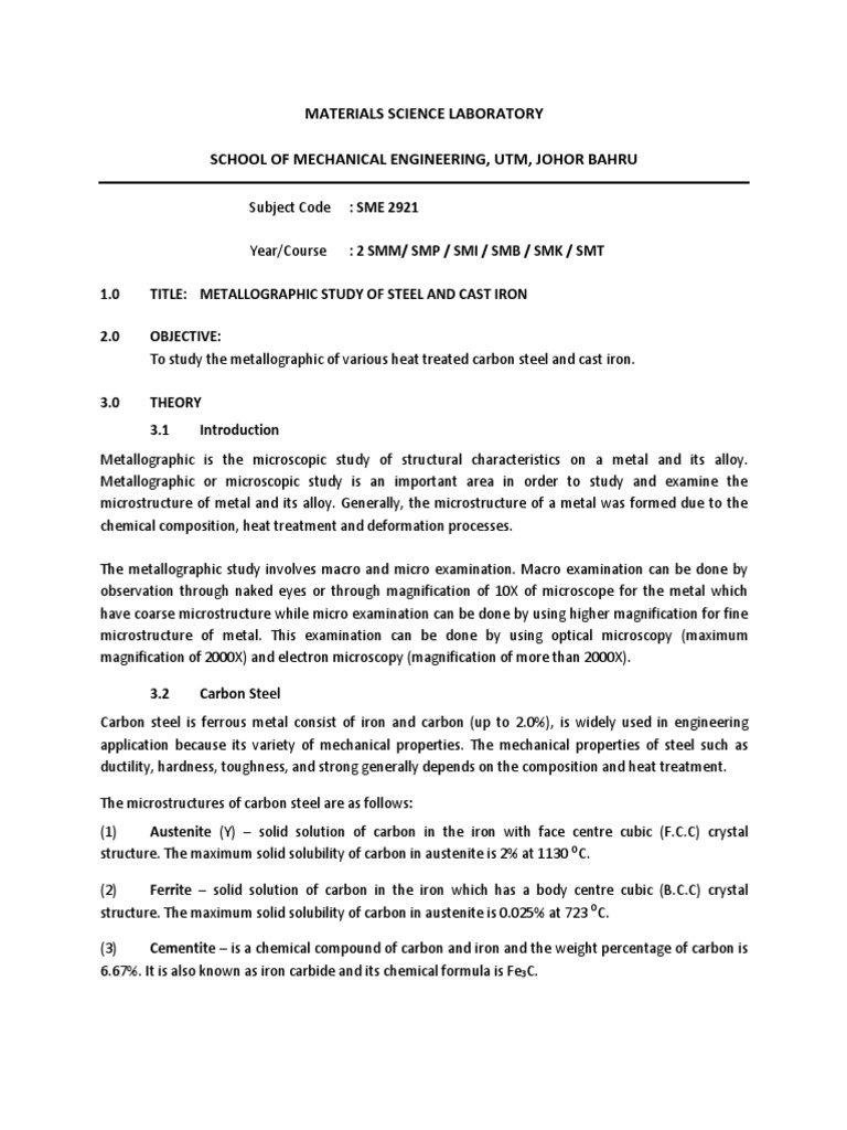 Tajuk 1 SKMM2921 Metalografi by Nhayati | PDF