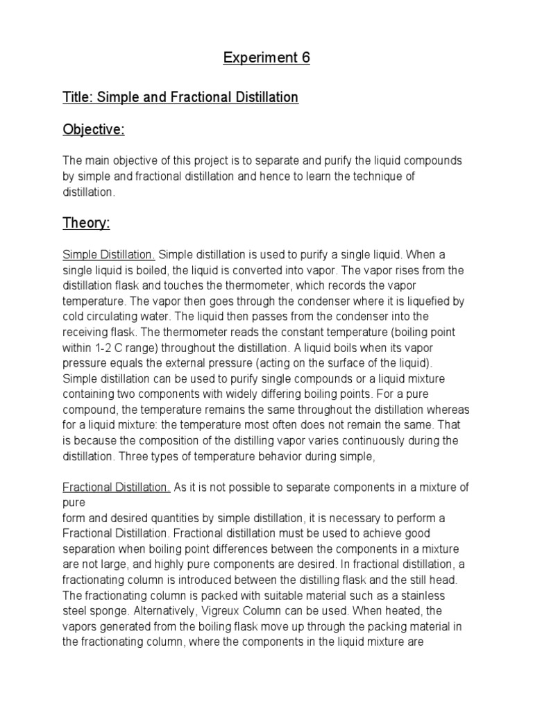 Experiment 6 - Distillation | PDF | Distillation | Liquids