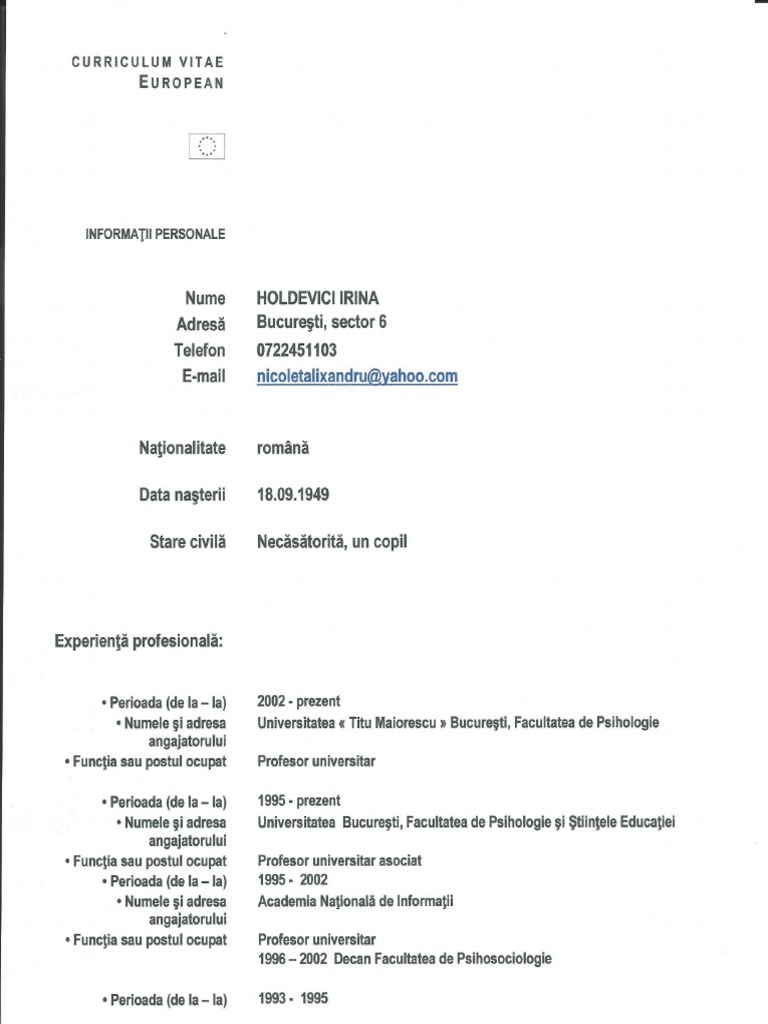 CV Prof DR Irina Holdevici | PDF