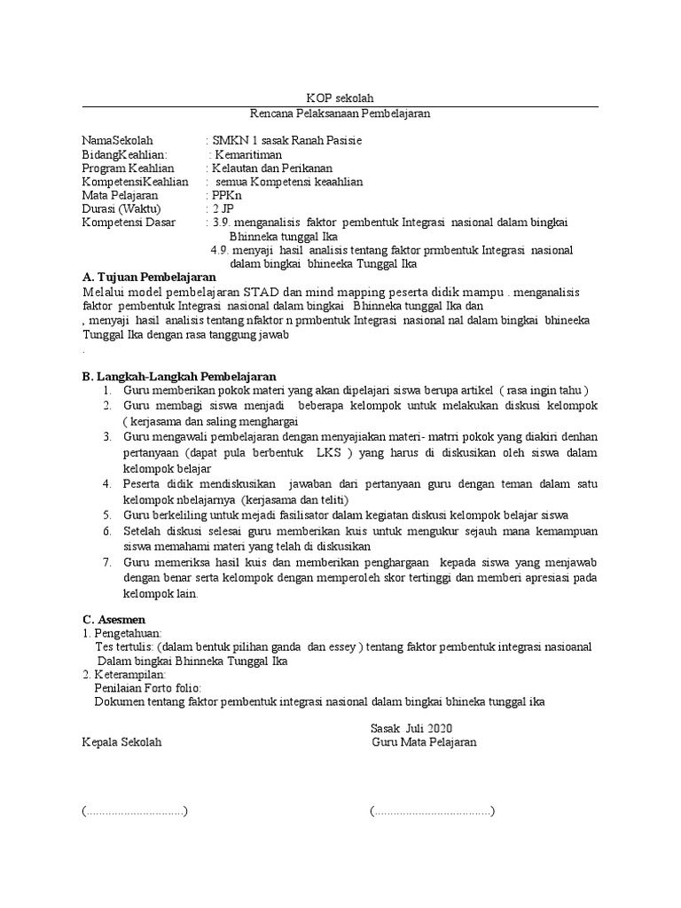 CONTOH RPP PPKN | PDF | Karier & Perkembangan | Seni