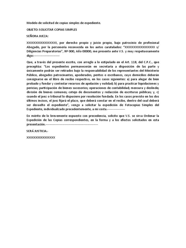 Modelo de Solicitud de Copias Simples de Expediente | PDF