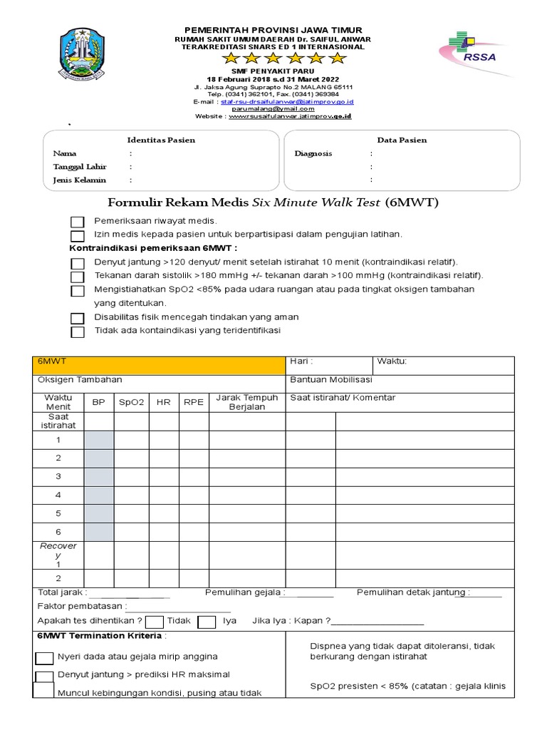 Formulir Rekam Medis Six Minute Walk Test Rev 2 | PDF