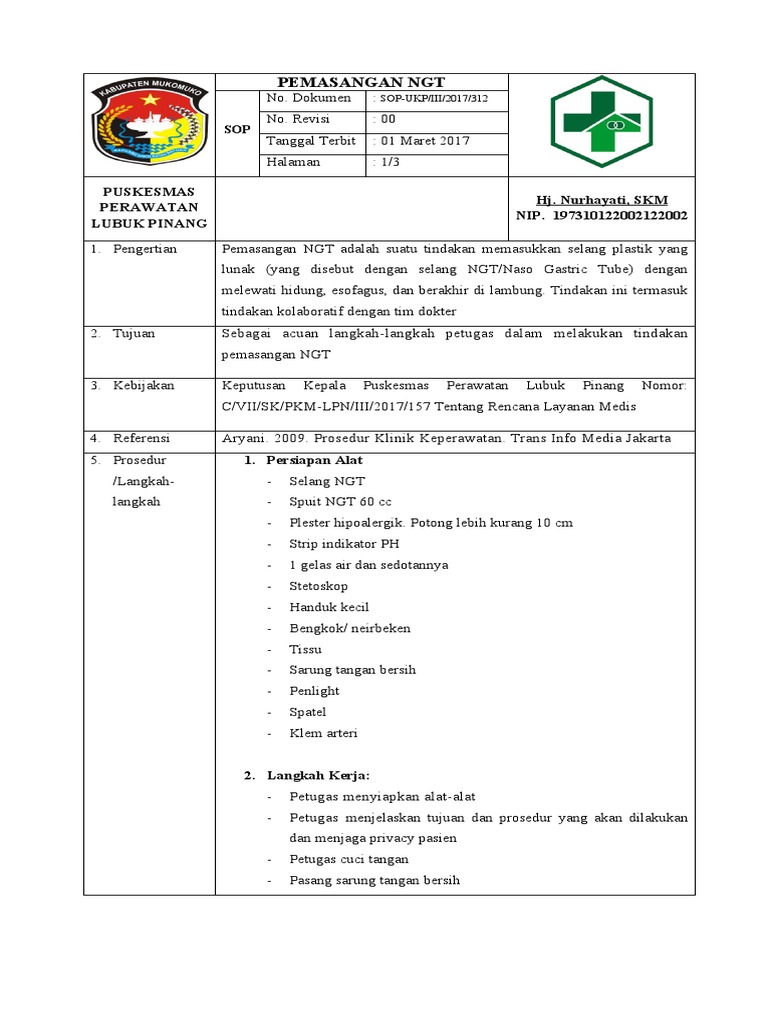 Fix SOP PEMASANGAN NGT | PDF