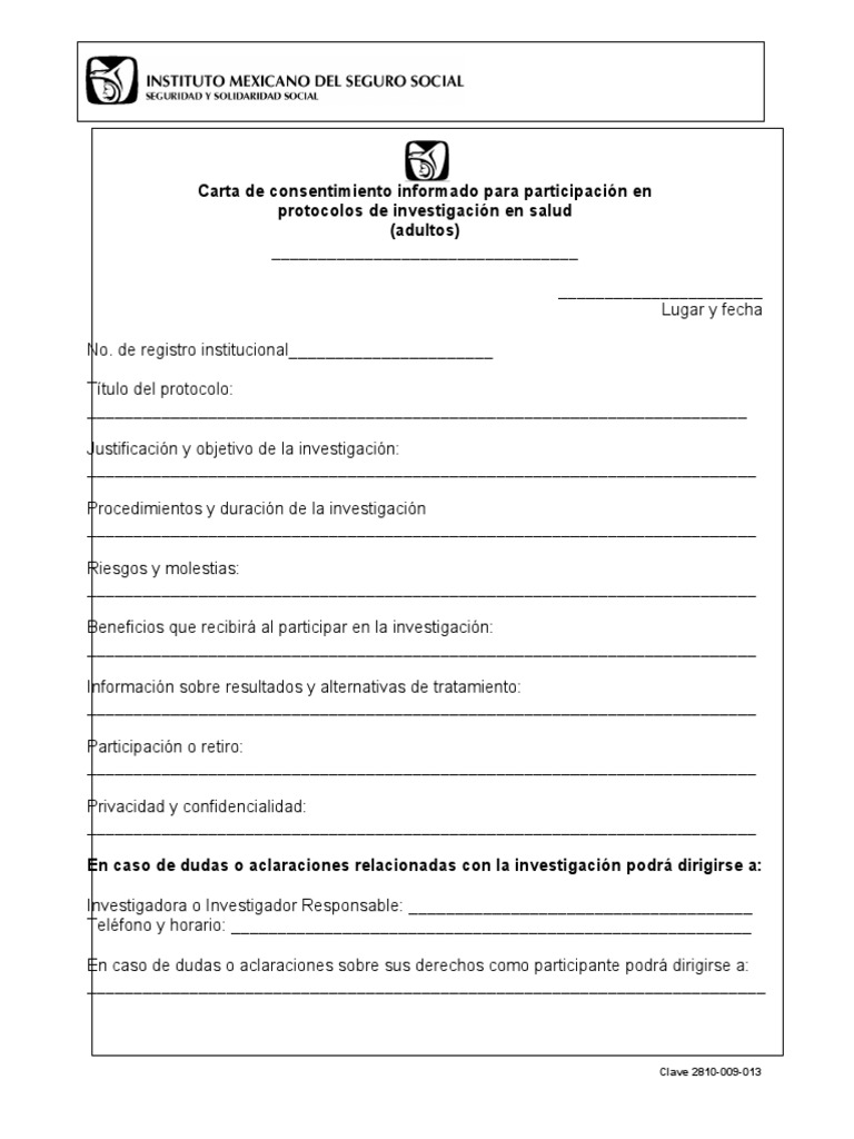 2810 009 013 Consentimiento Adultos | PDF | Etica Aplicada