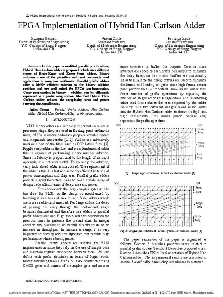 Fpga Implementation Of Hybrid Han Carlson Adder Pdf Logic Gate Field Programmable Gate Array