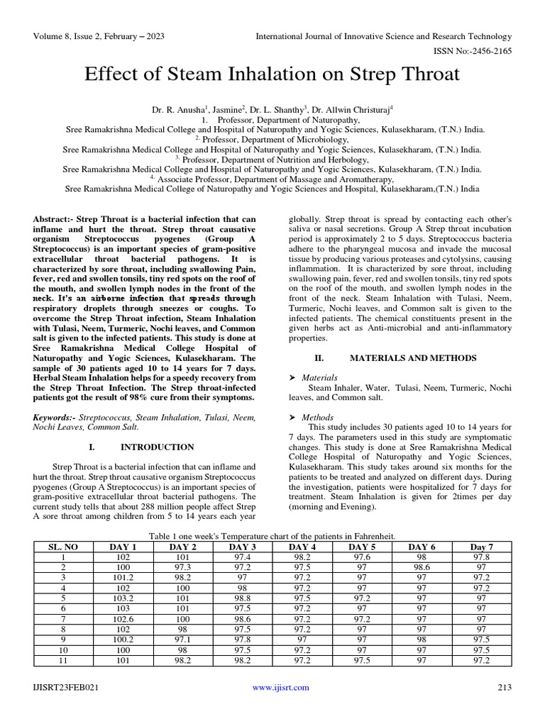 Effect of Steam Inhalation On Strep Throat | PDF | Streptococcus ...