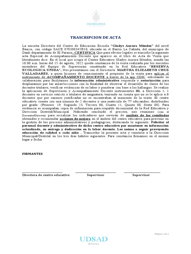 Acta de Acompañamiento Profe Martita | PDF