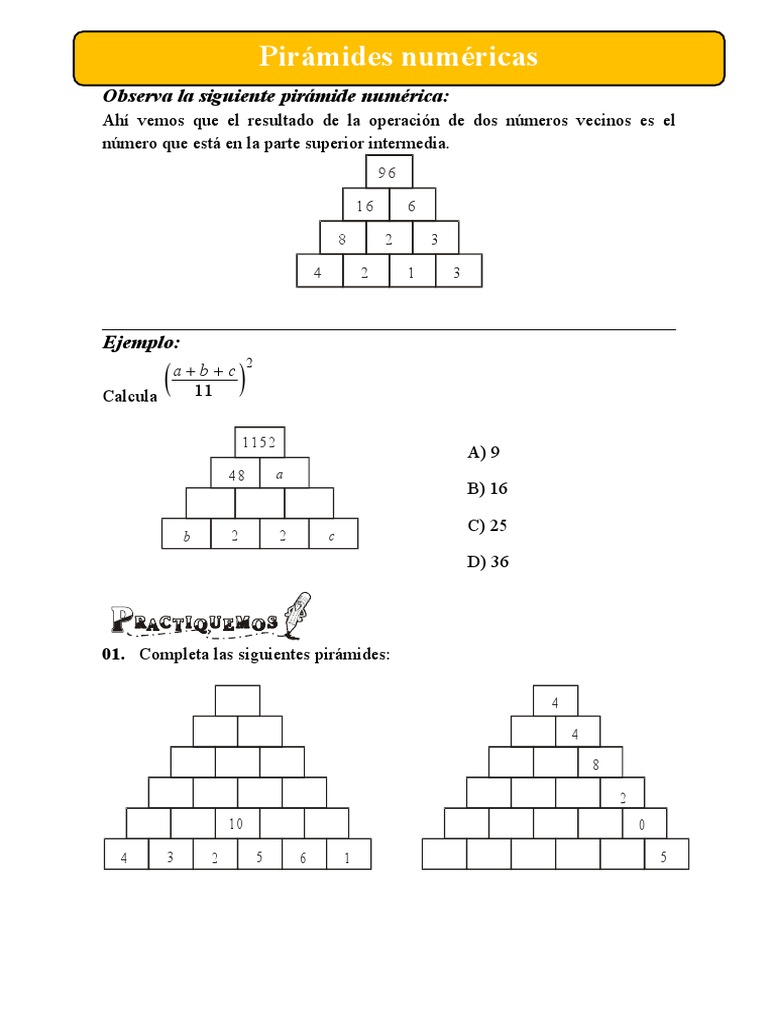Separatas de Piramides Numericas para Sexto de Primaria | PDF