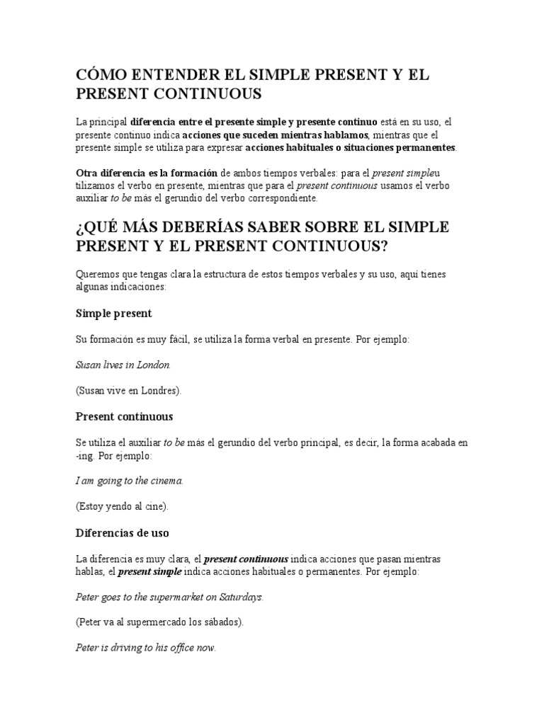 Cómo Entender El Simple Present y El Present Continuous | PDF | Verbo ...