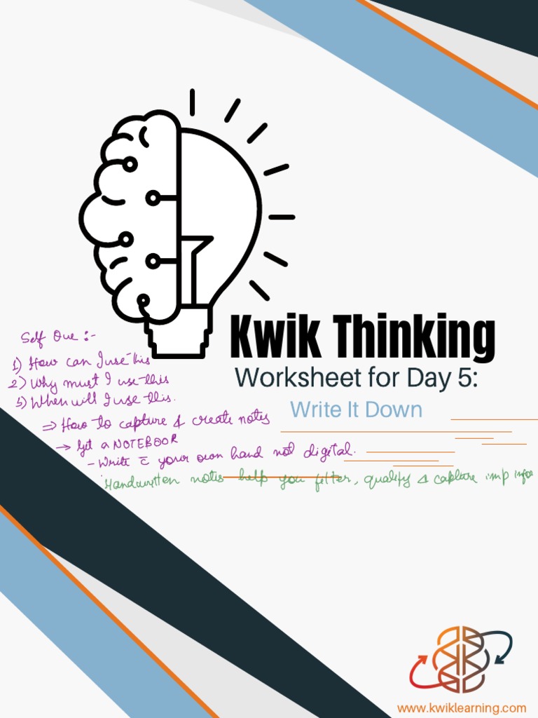 Kwik Thinking Worksheet Day 5 | PDF | Thought | Learning