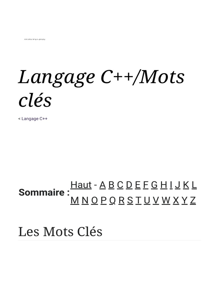 Langage C Mots Clés Wikiversité Pdf Structure De Contrôle Programmation Informatique