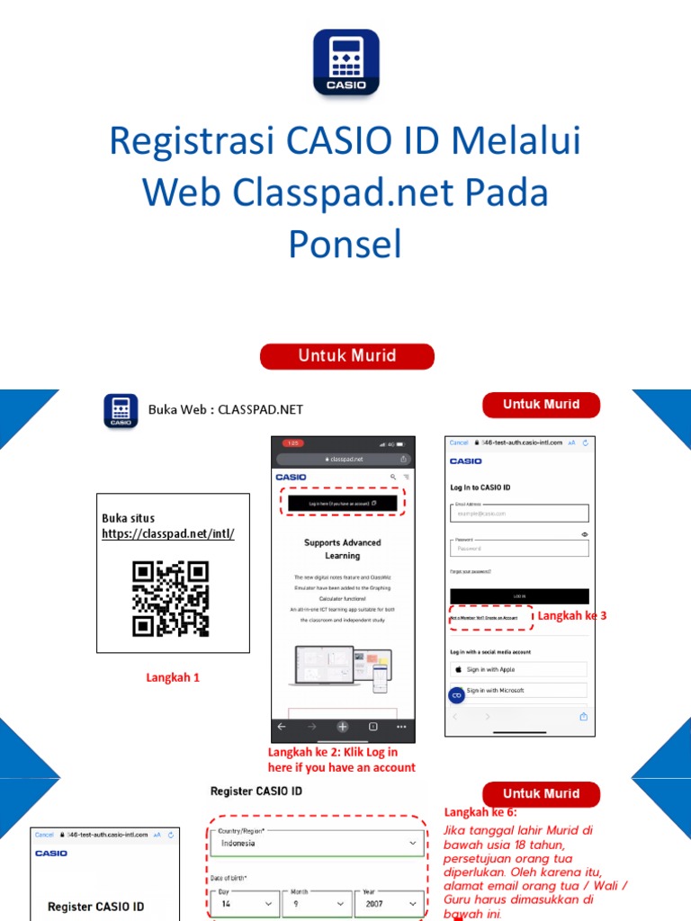 Panduan MURID Registrasi CASIO ID Melalui Classpad - Net Pada Ponsel (Untuk Murid) | PDF