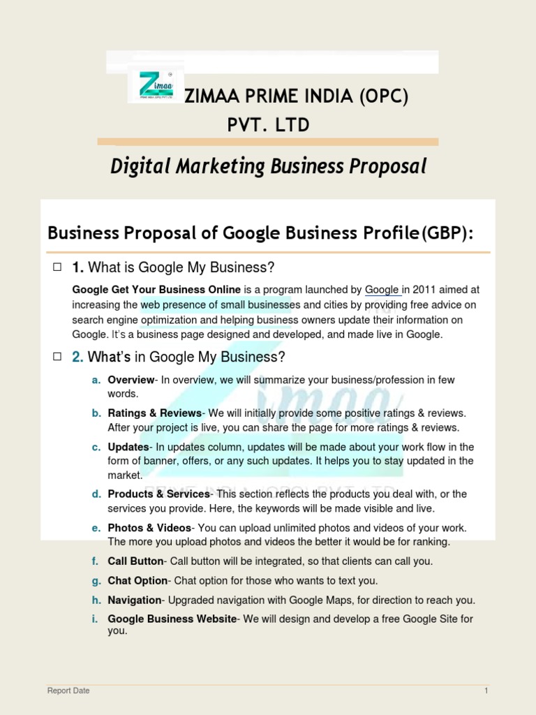 Digital Marketing Business Proposal for Creating a Google Business Profile and Local SEO ...