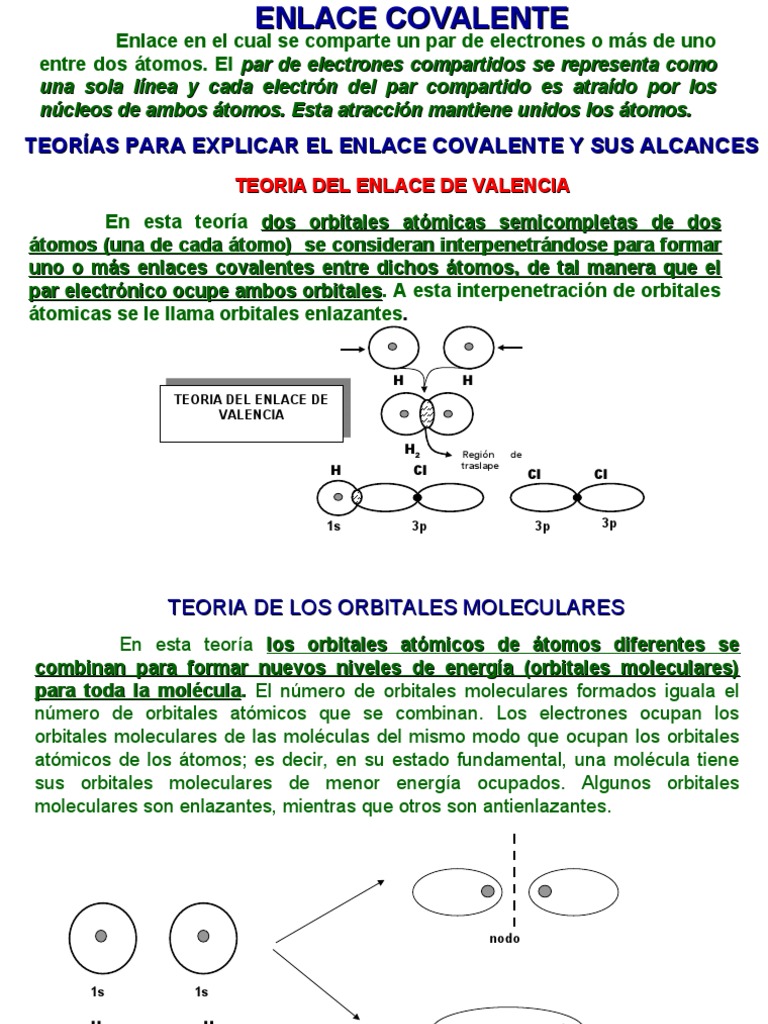 Enlace covalente: teorías y características | PDF | Enlace químico | Enlace covalente