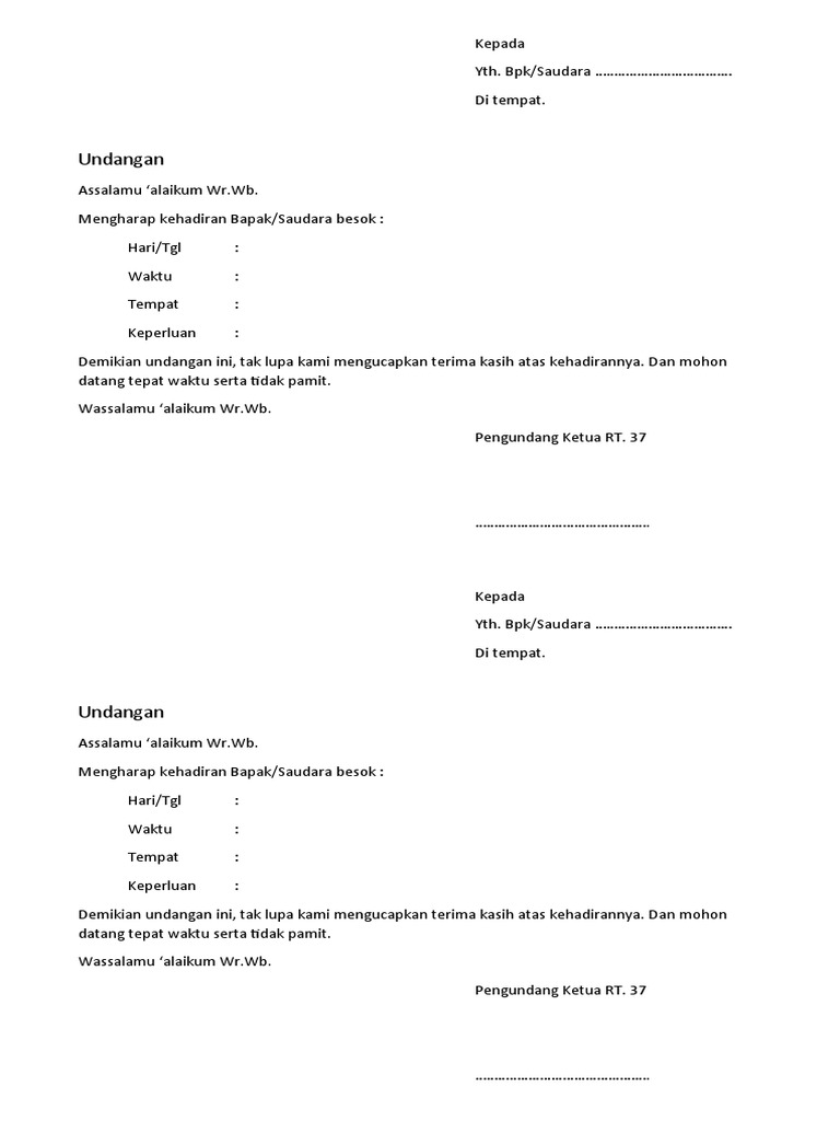 Undangan Resmi dari Ketua RT 37 | PDF