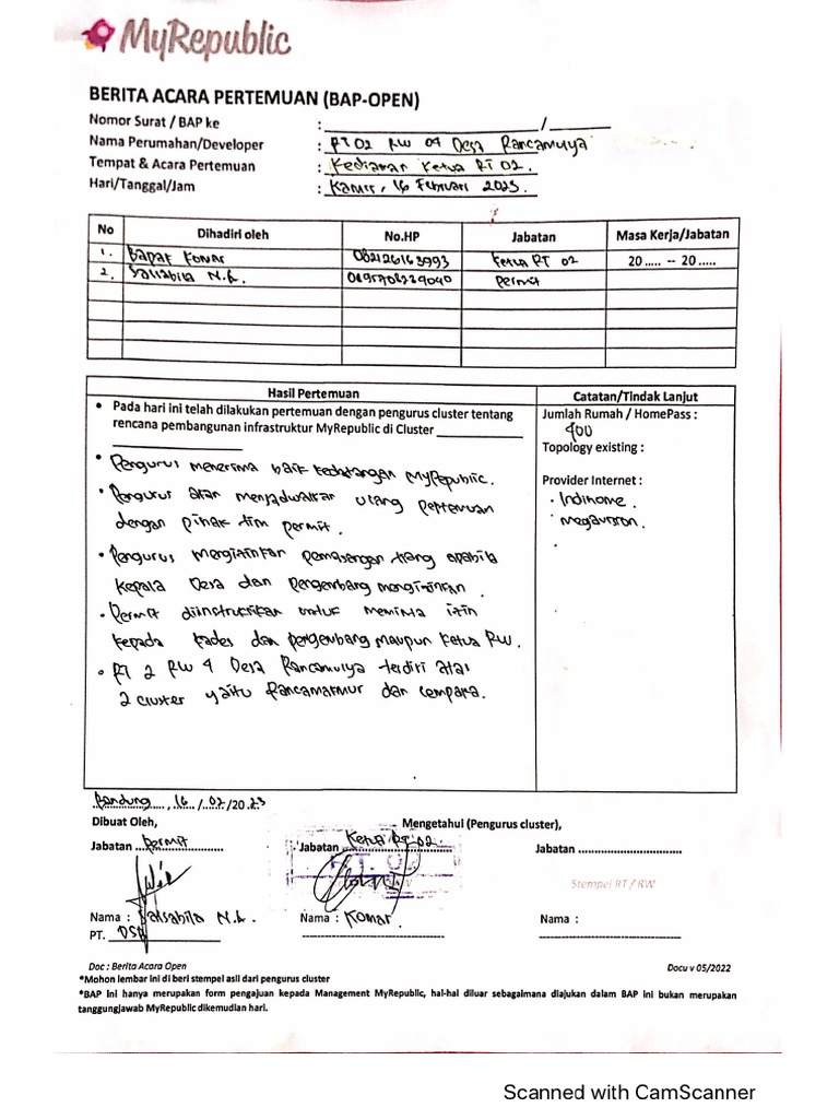 BAP Open RT 2 RW 4 Desa Rancamulya | PDF