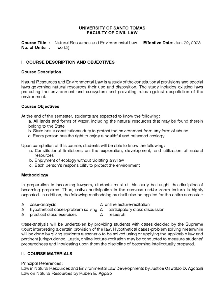 Syllabus For Environmental Law | PDF | Environmental Law | Justice