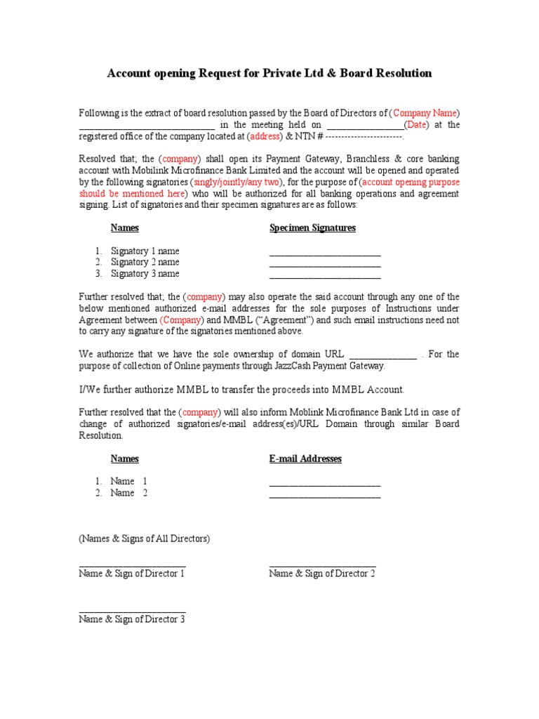 Account Opening Request for Pvt Ltd | PDF | Business | Finance & Money ...