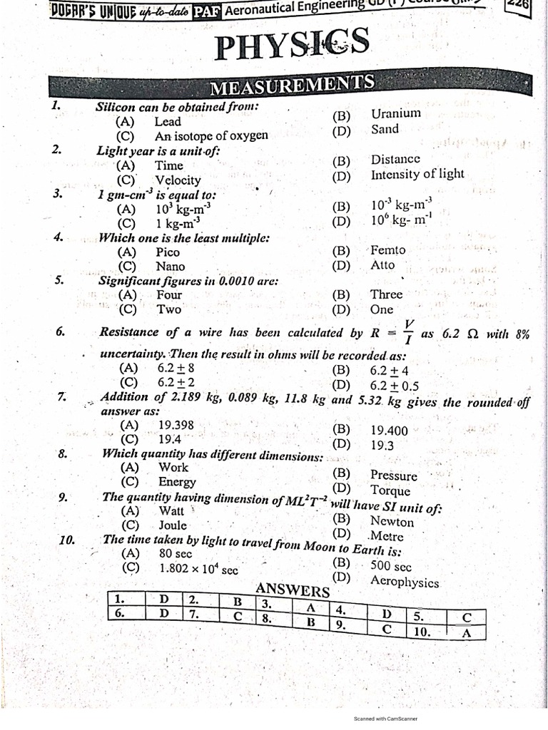 Dogars PAF Physics MCQs For GDP - CAE - AD - A&SD - LOG | PDF