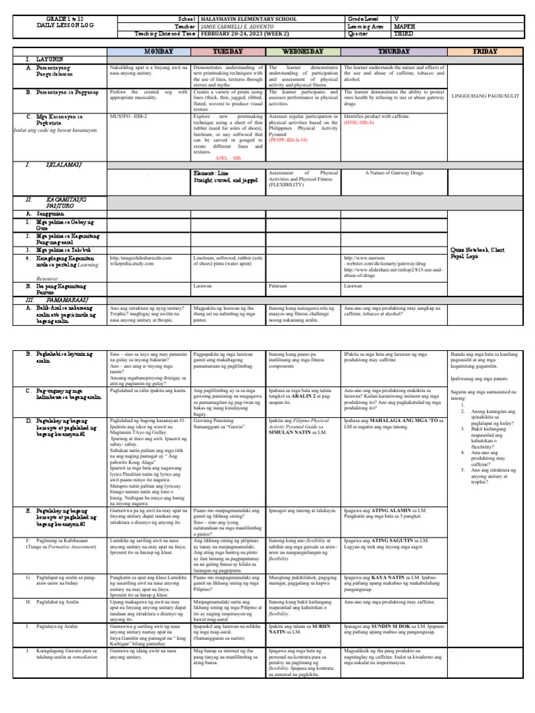 Grade 5 DLL MAPEH 5 Q3 Week 2 | PDF