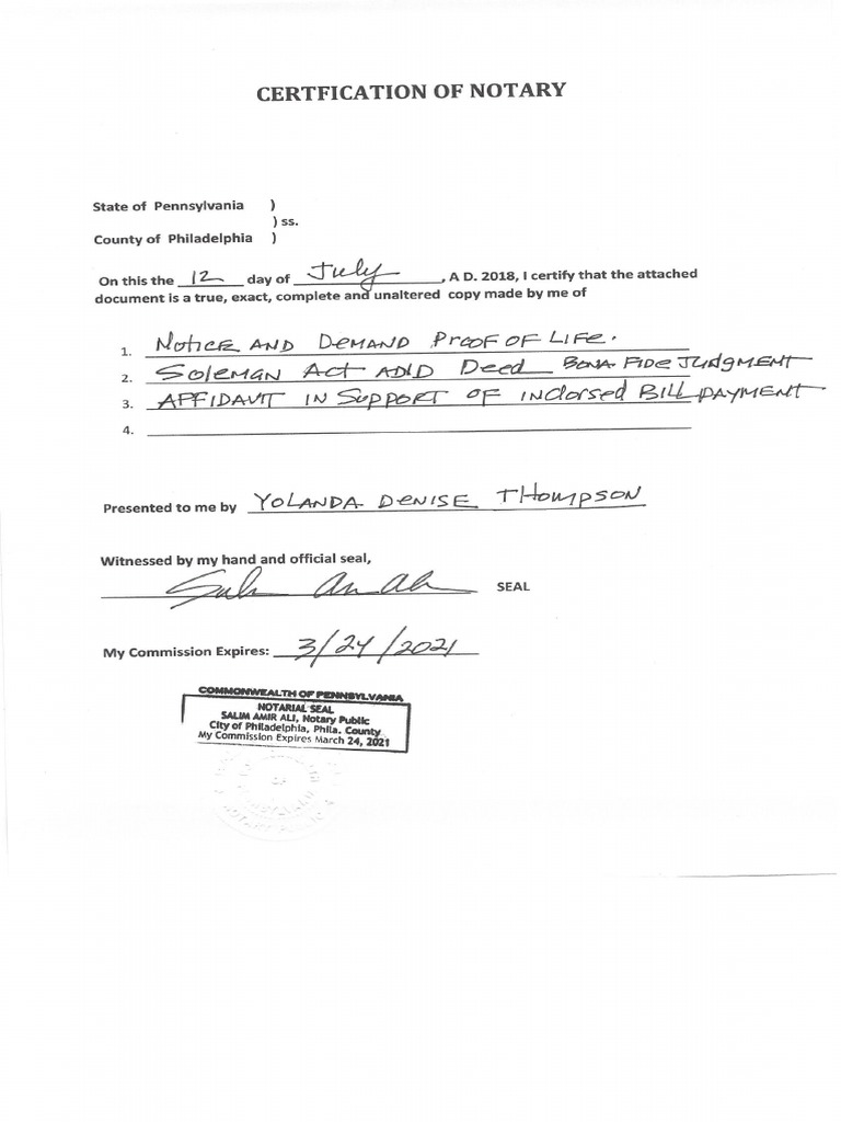 PUBLIC NOTICE Proof of Life Thompson, Yolonda, Denise | PDF | Law