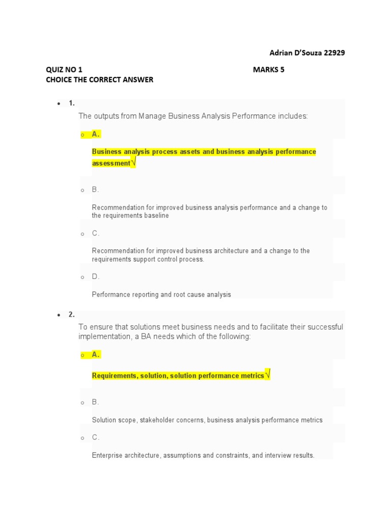 Quiz No 1 | PDF | Business Analysis | Software Engineering