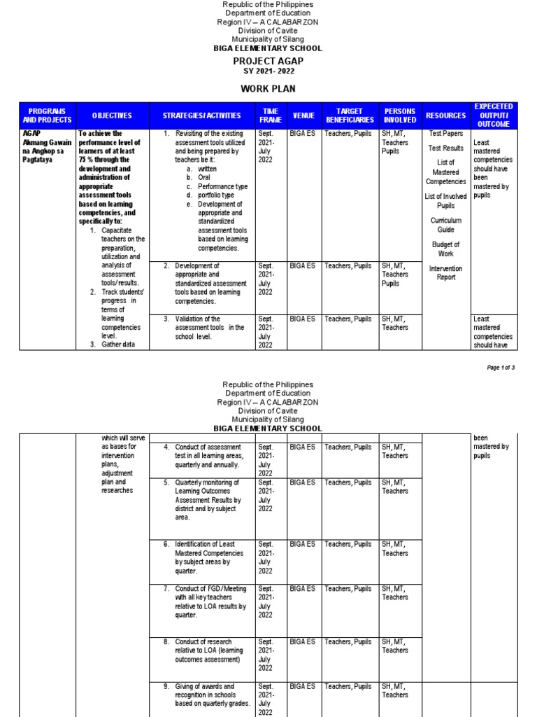 AGAP Work PLan | Download Free PDF | Educational Assessment | Cognitive Science