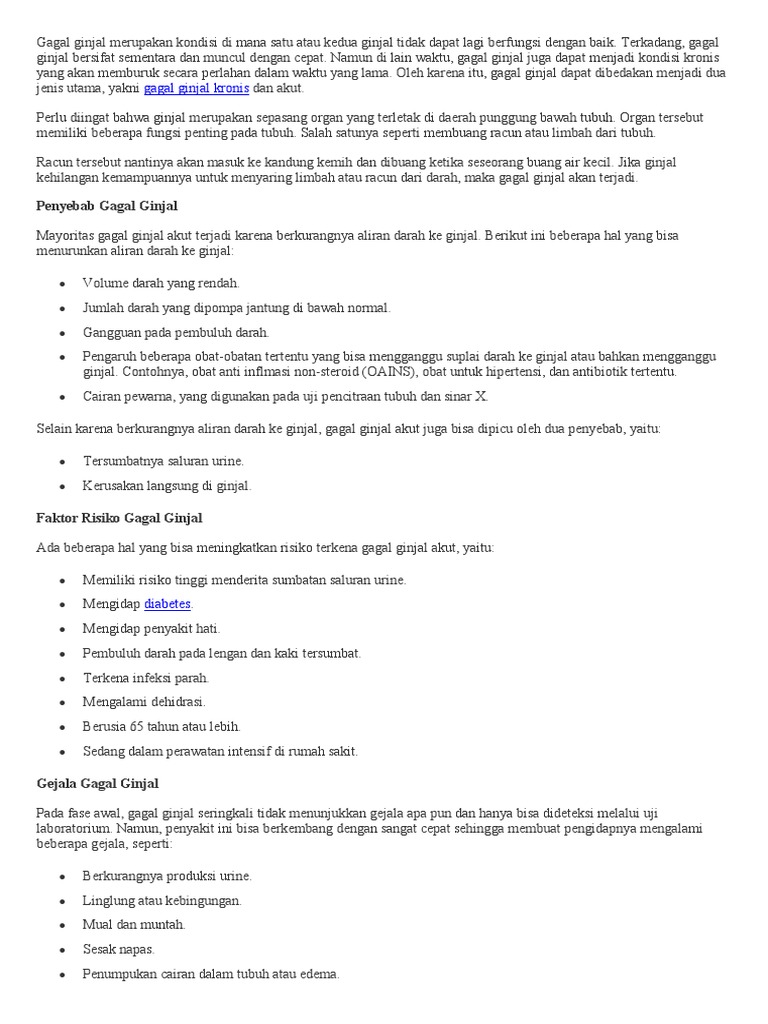 Gagal Ginjal Merupakan Kondisi Di Mana Satu Atau Kedua Ginjal Tidak ...