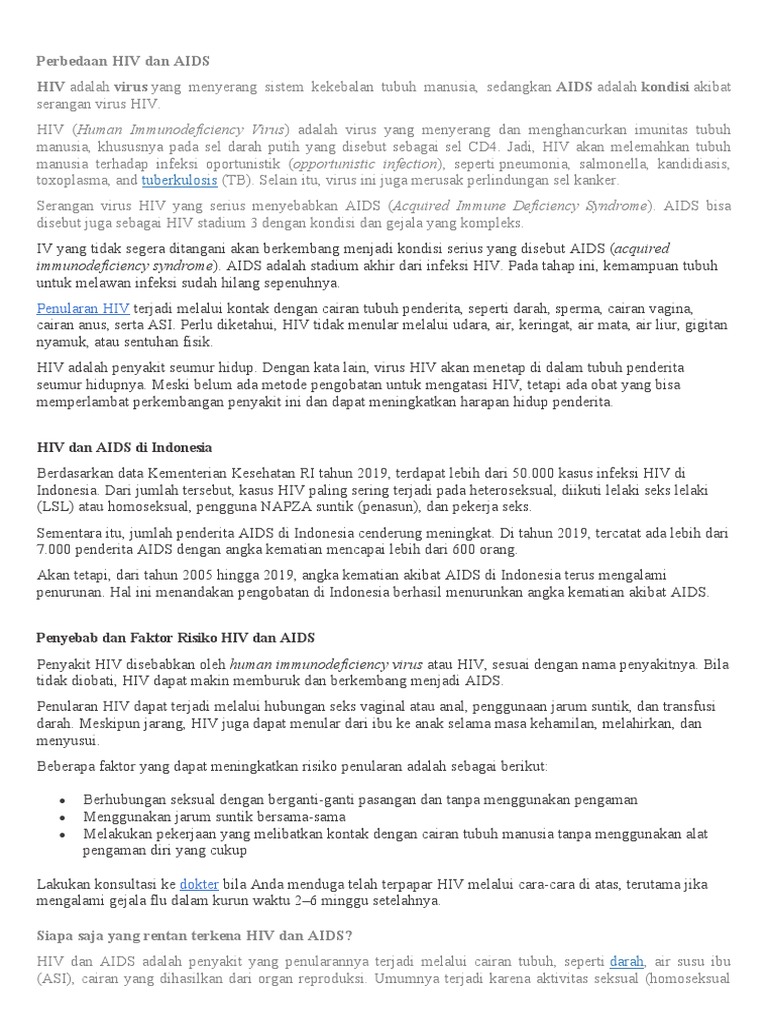 Perbedaan HIV Dan AIDS | PDF