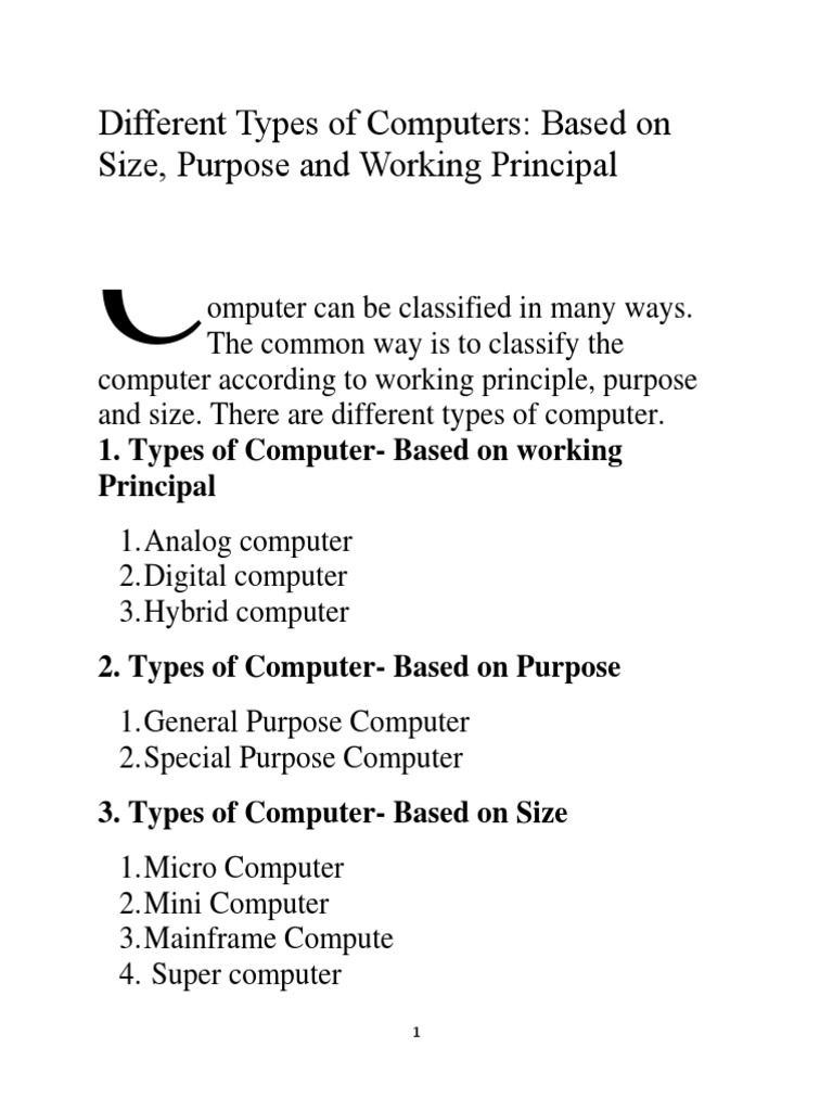 Different Types of Computer | PDF | Microprocessor | Microcomputers