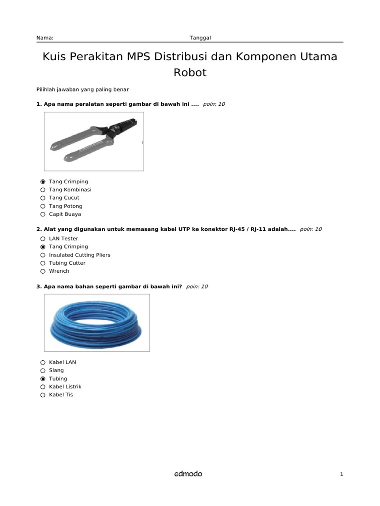 Kuis Perakitan MPS Distribusi Dan Komponen Utama Robot | PDF