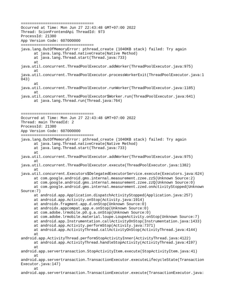 Crashes | Download Free PDF | Java (Programming Language) | Thread (Computing)
