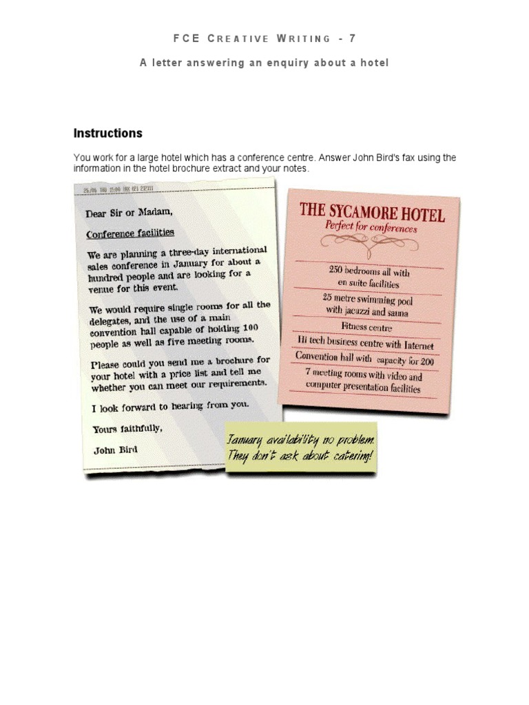 FCE Writing 7 - Letter | PDF | Hotel