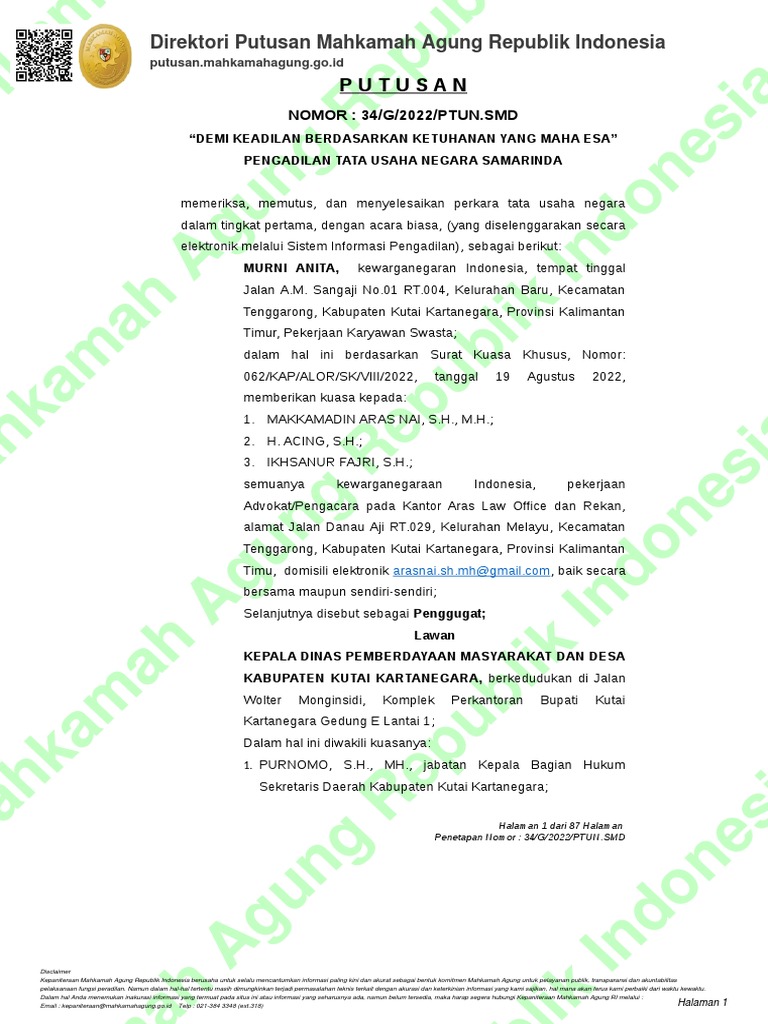 Putusan 34 G 2022 Ptun - SMD 20230217121952 | PDF