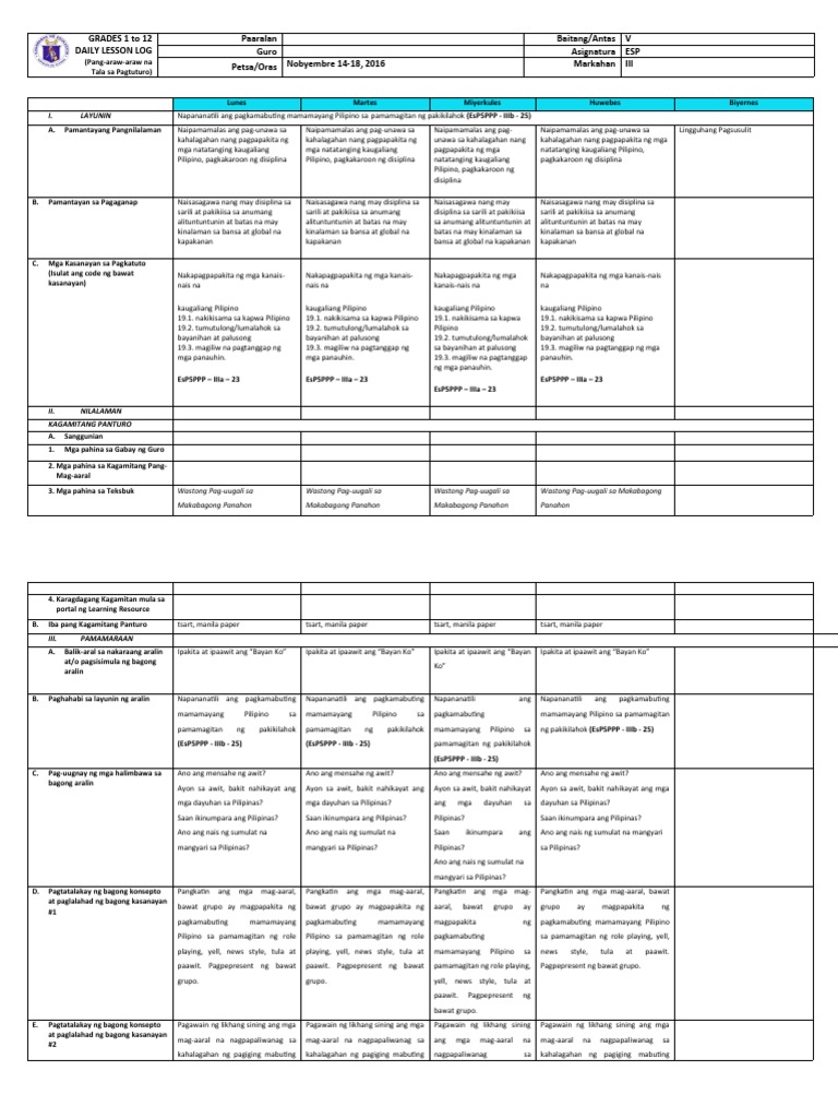 Grade 5 DLL Esp 5 q3 Week 2 | PDF