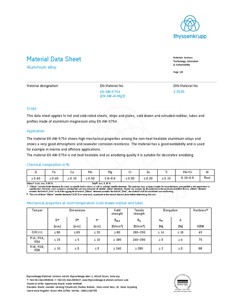 Material Data Sheet: Aluminium Alloy | PDF | Sheet Metal | Strength Of ...