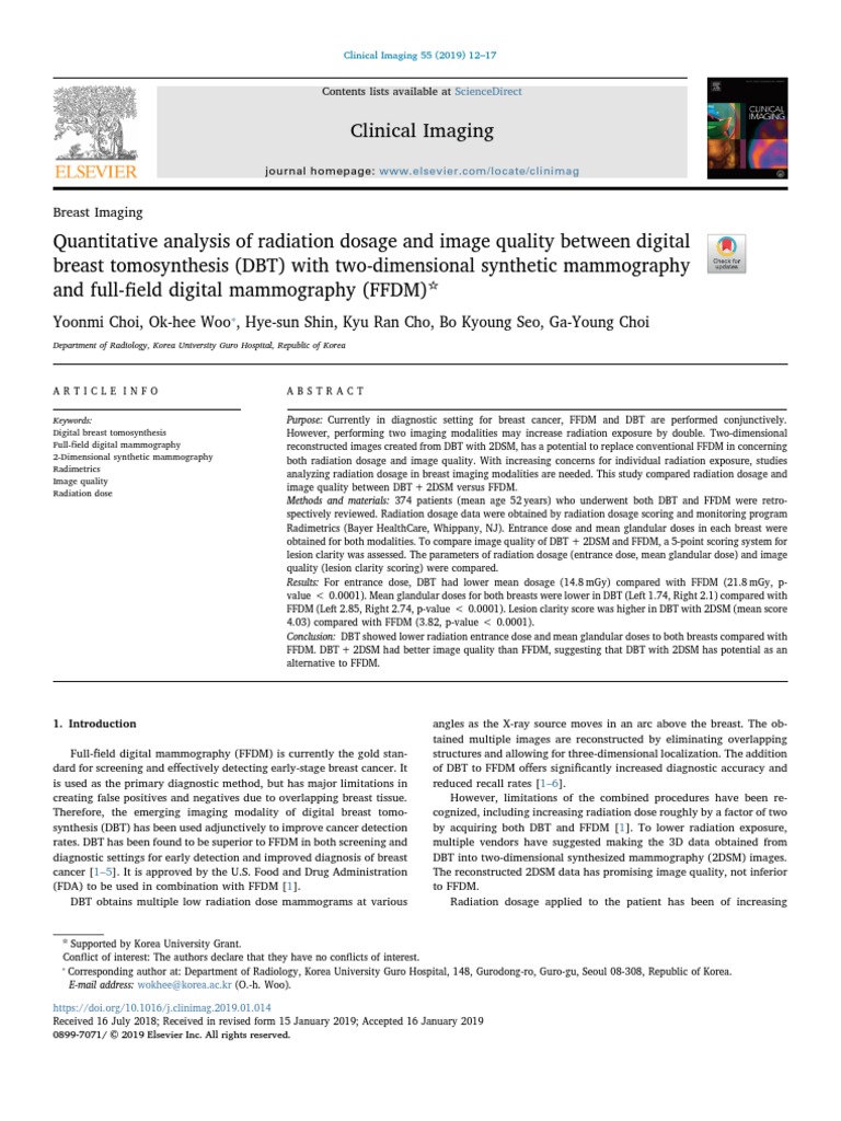 Radiation Dose and Image Quality BT DBT and FFDM | PDF | Mammography ...