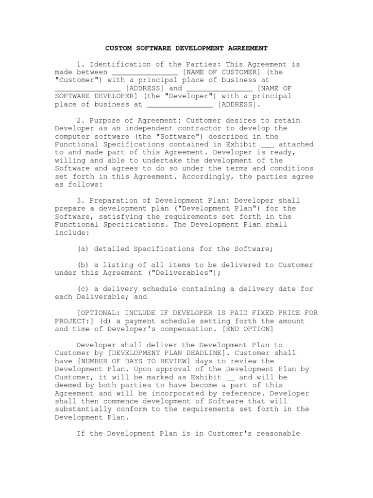 Custom Software Development Agreement | PDF | License | Intellectual ...
