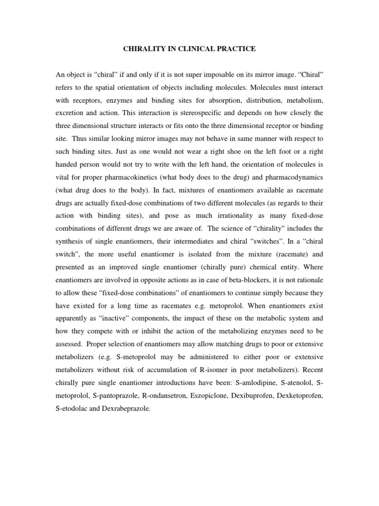 Chirality in Clinical Practice | PDF | Chirality (Chemistry) | Medical ...