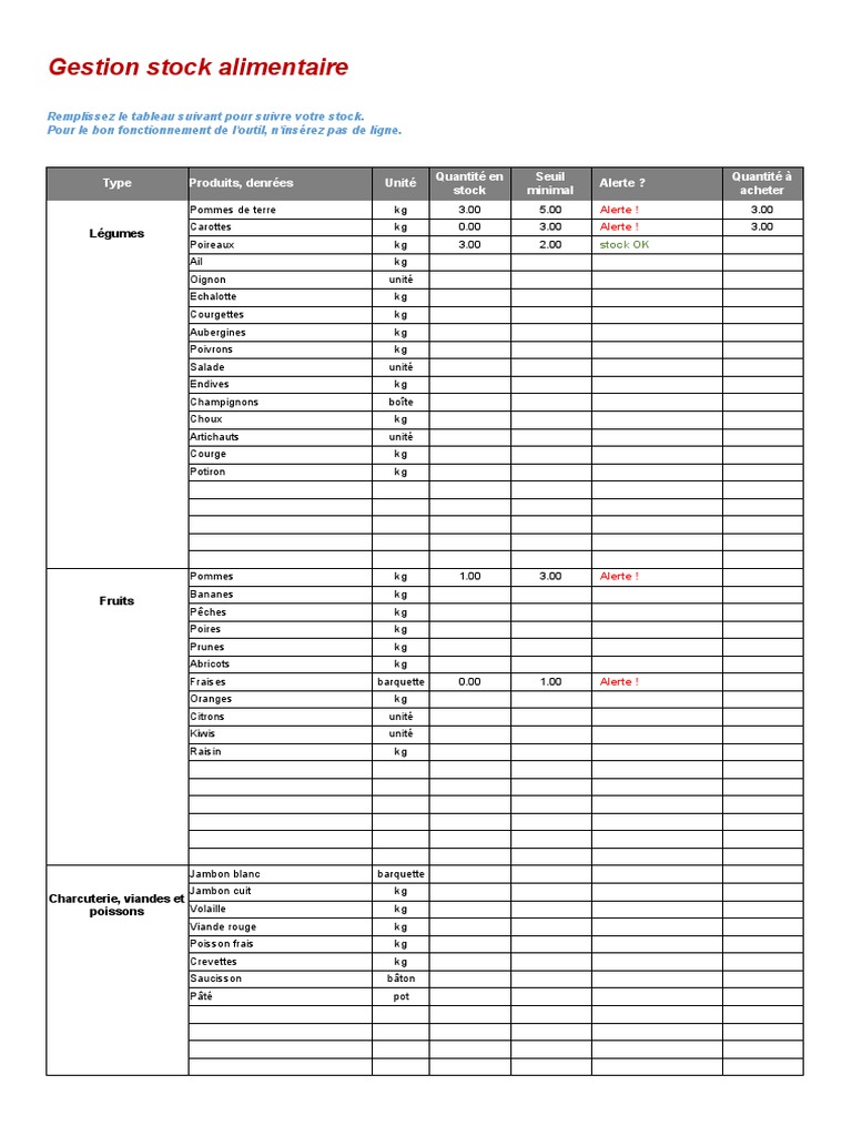 Gestion Stock Alimentaire Excel Maison Restaurant | PDF | Boisson | Légumes
