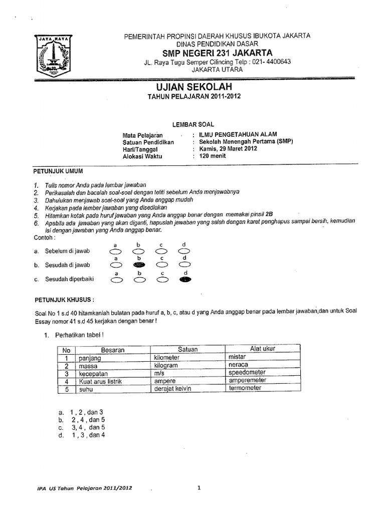 Soal Ujian Sekolah Ipa SMP | PDF