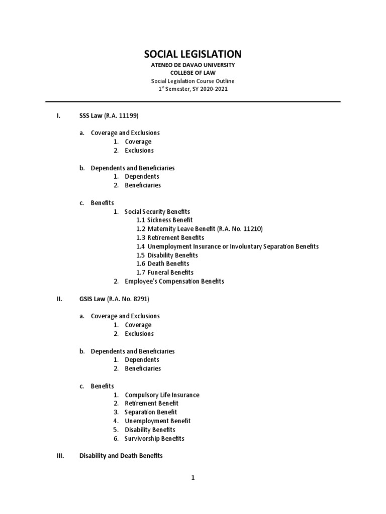 Social Legislation Syllabus 2020 | PDF | Welfare | Social Policy