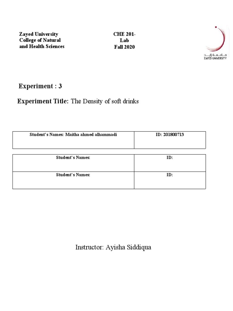 Determining the Density and Sugar Concentration of Various Soft Drink ...