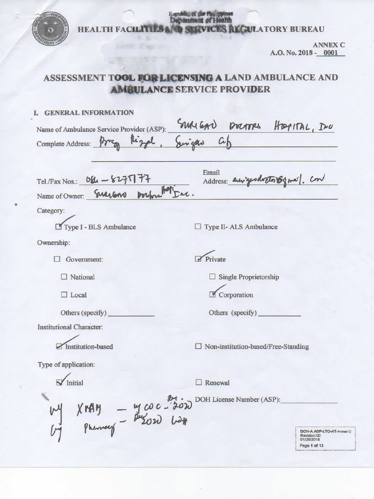 07 AMBULANCE - DOH-A ASP-LTO-AT-Annex C (A.O. No. 2018-0001) | PDF